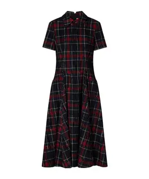 EMILIA WICKSTEAD Checked Flocked Velvet-trimmed Gabardine Midi Dress - Black