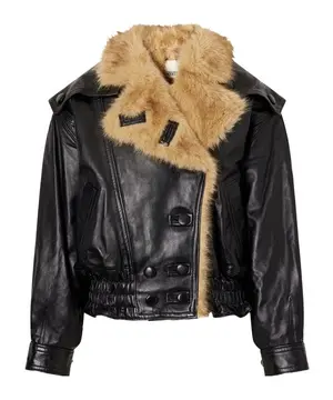 Isabel Marant Étoile Double-breasted Shearling-trimmed Leather Jacket - Black