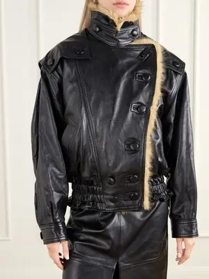 Isabel Marant Étoile Double-breasted Shearling-trimmed Leather Jacket - Black