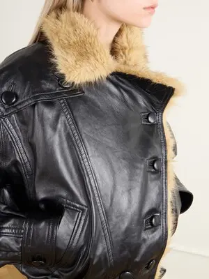 Isabel Marant Étoile Double-breasted Shearling-trimmed Leather Jacket - Black