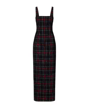 EMILIA WICKSTEAD Checked Flocked Velvet-trimmed Gabardine Maxi Dress