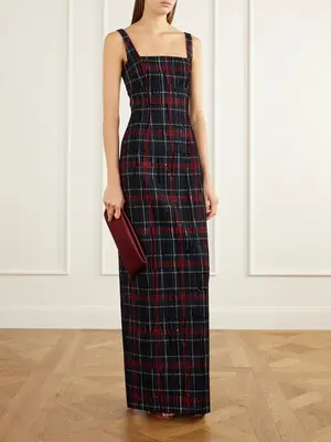 EMILIA WICKSTEAD Checked Flocked Velvet-trimmed Gabardine Maxi Dress