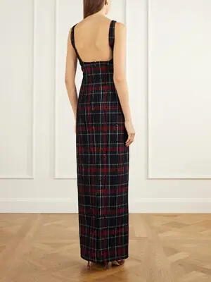 EMILIA WICKSTEAD Checked Flocked Velvet-trimmed Gabardine Maxi Dress