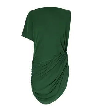 Alex Perry One-shoulder Asymmetric Gathered Jersey Mini Dress - Green