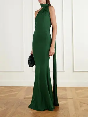 Alex Perry Scarf-detailed One-shoulder Ruched Jersey Gown