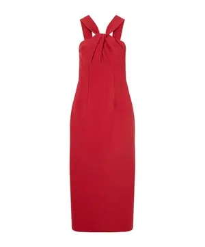 EMILIA WICKSTEAD Open-back Twisted Darted Birdseye Halterneck Midi Dress