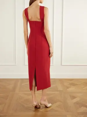 EMILIA WICKSTEAD Open-back Twisted Darted Birdseye Halterneck Midi Dress