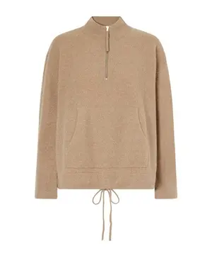 LESET Jesse Drawstring Wool Half-zip Sweatshirt - Nude