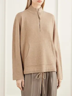 LESET Jesse Drawstring Wool Half-zip Sweatshirt - Nude