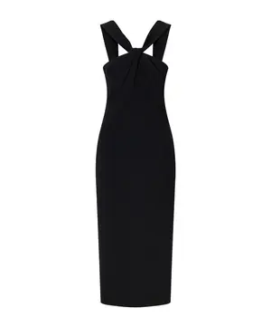 EMILIA WICKSTEAD Open-back Twisted Darted Birdseye Halterneck Midi Dress - Black