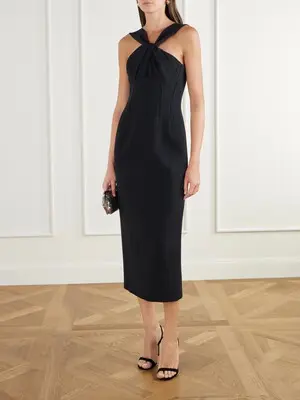 EMILIA WICKSTEAD Open-back Twisted Darted Birdseye Halterneck Midi Dress