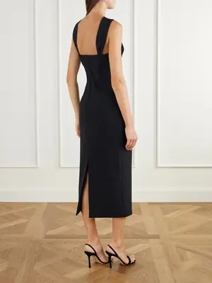 EMILIA WICKSTEAD Open-back Twisted Darted Birdseye Halterneck Midi Dress
