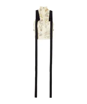 Erdem Tie-detail Cropped Embellished Satin Top - Black