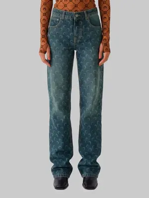 MARINE SERRE Moon Laser Wash Denim Straight Jeans