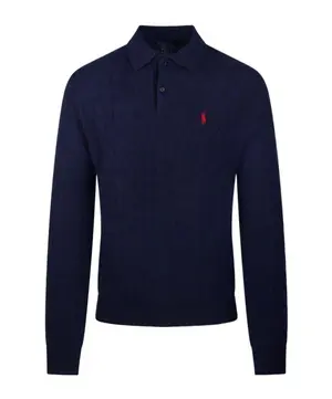 Ralph Lauren Polo Long-sleeved Knitted Polo Shirt - Navy