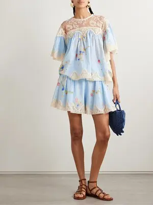Zimmermann Lace-trimmed Floral-print Cotton-voile Blouse