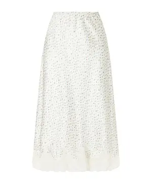 Rabanne Floral-print Lace-trimmed Silk-satin Midi Skirt - White