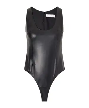 Alex Perry Darted Leather Bodysuit - Black