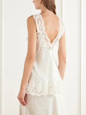 Rabanne Floral-print Lace-trimmed Silk-satin Cami