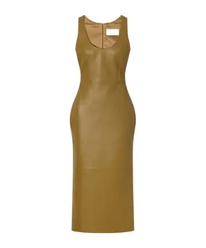 Alex Perry Paneled Leather Midi Dress - Brown