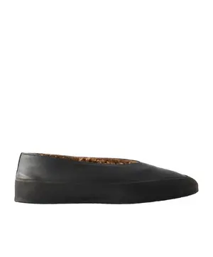 Le Monde Beryl Rubber-trimmed Leather Ballet Flats