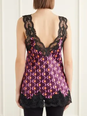 Rabanne Printed Lace-trimmed Silk-satin Cami