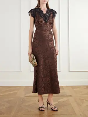 Veronica Beard Floral-jacquard Silk-blend Satin Midi Skirt