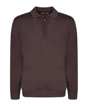 Canali Half-zip Polo-collar Sweater - Brown