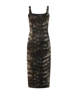 Roberto Cavalli Midi Fur-print Sleeveless Dress - Black