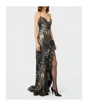 Roberto Cavalli Maxi Fur-print Halterneck Dress