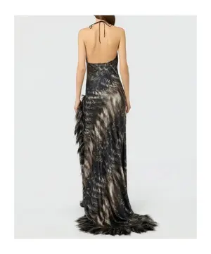 Roberto Cavalli Maxi Fur-print Halterneck Dress
