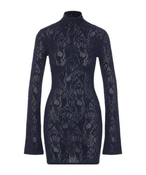 DONDUP Sheer Turtleneck Knitted Dress - Navy