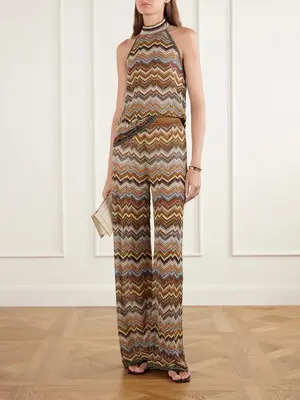 Missoni Sequined Metallic Crochet-knit Wide-leg Pants