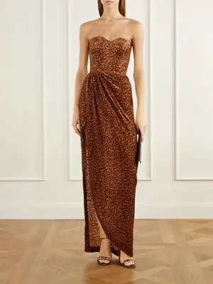 Alex Perry Gathered Leopard-effect Devoré Gown