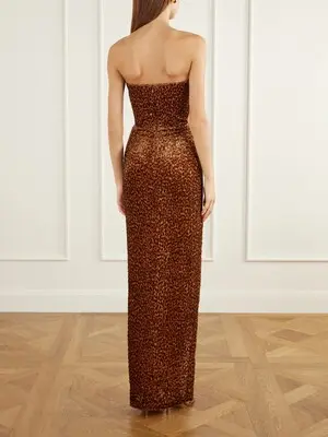 Alex Perry Gathered Leopard-effect Devoré Gown