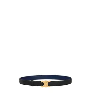 Celine Triomphe Buckle In Metal Reversible Strap 25mm In Smooth And Grained Calfskin - Blue