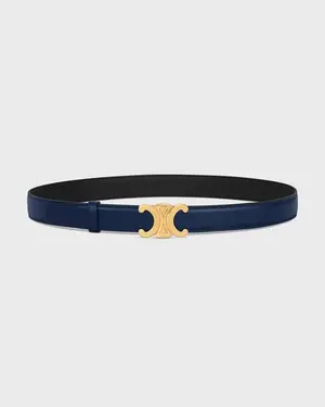 Celine Triomphe Buckle In Metal Reversible Strap 25mm In Smooth And Grained Calfskin