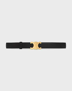 Celine Triomphe Buckle In Metal Reversible Strap 25mm In Smooth And Grained Calfskin