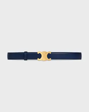 Celine Triomphe Buckle In Metal Reversible Strap 25mm In Smooth And Grained Calfskin