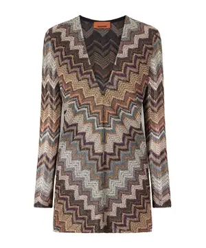 Missoni Striped Metallic Crochet-knit Mini Dress