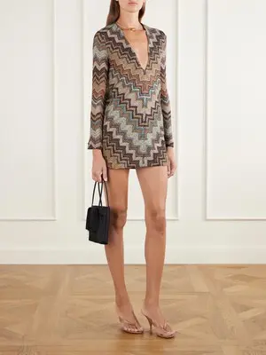 Missoni Striped Metallic Crochet-knit Mini Dress