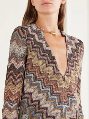 Missoni Striped Metallic Crochet-knit Mini Dress