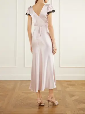 RODARTE Lace-trimmed Satin Midi Dress