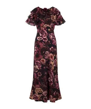 RODARTE Ruffled Cape-effect Floral-print Silk-chiffon Maxi Dress - Black