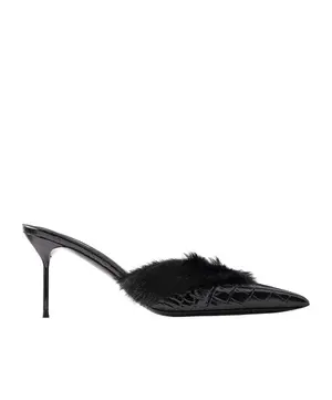 Paris Texas Plush-trimmed Croc-effect Leather Pumps