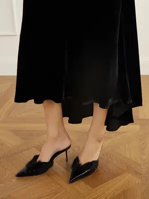 Paris Texas Plush-trimmed Croc-effect Leather Pumps
