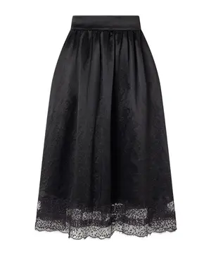 Maria Mcmanus Lace-trimmed Crinkled Satin Midi Skirt