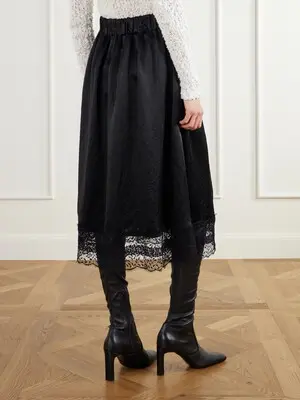 Maria Mcmanus Lace-trimmed Crinkled Satin Midi Skirt