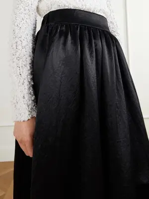 Maria Mcmanus Lace-trimmed Crinkled Satin Midi Skirt