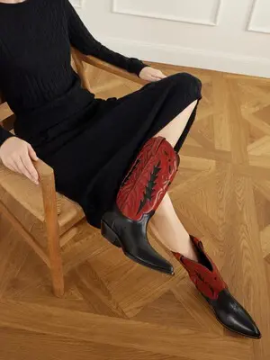 Rabanne Embroidered Two-tone Leather Knee Boots